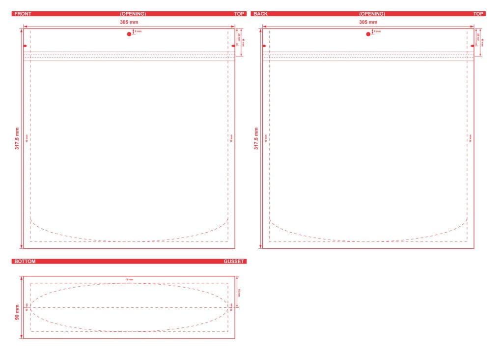Custom Stand-Up Pouch 12x12.5x3.5 Dieline - CarePac