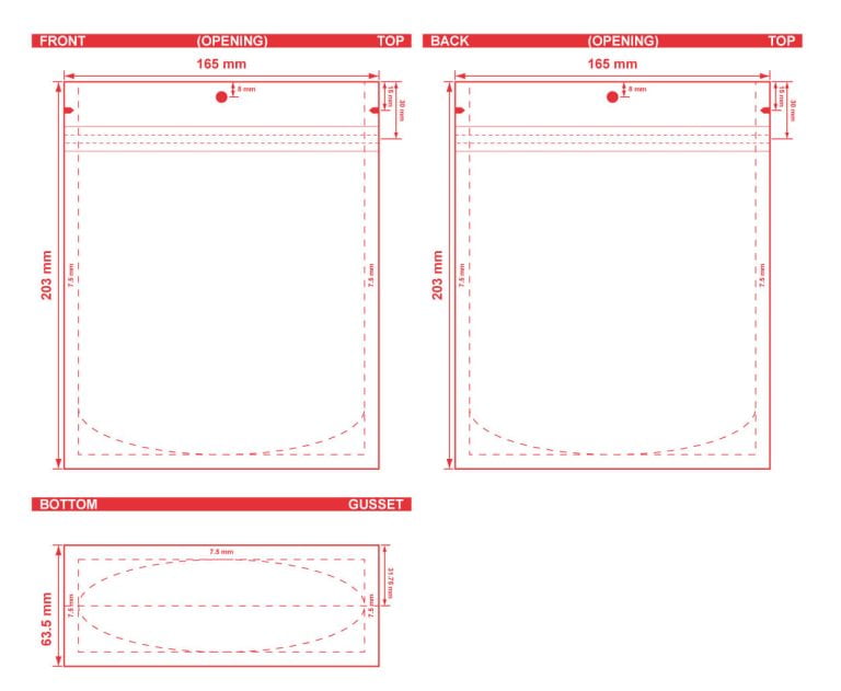 Custom Stand-Up Pouch 6.5x8x2.5 Dieline - CarePac