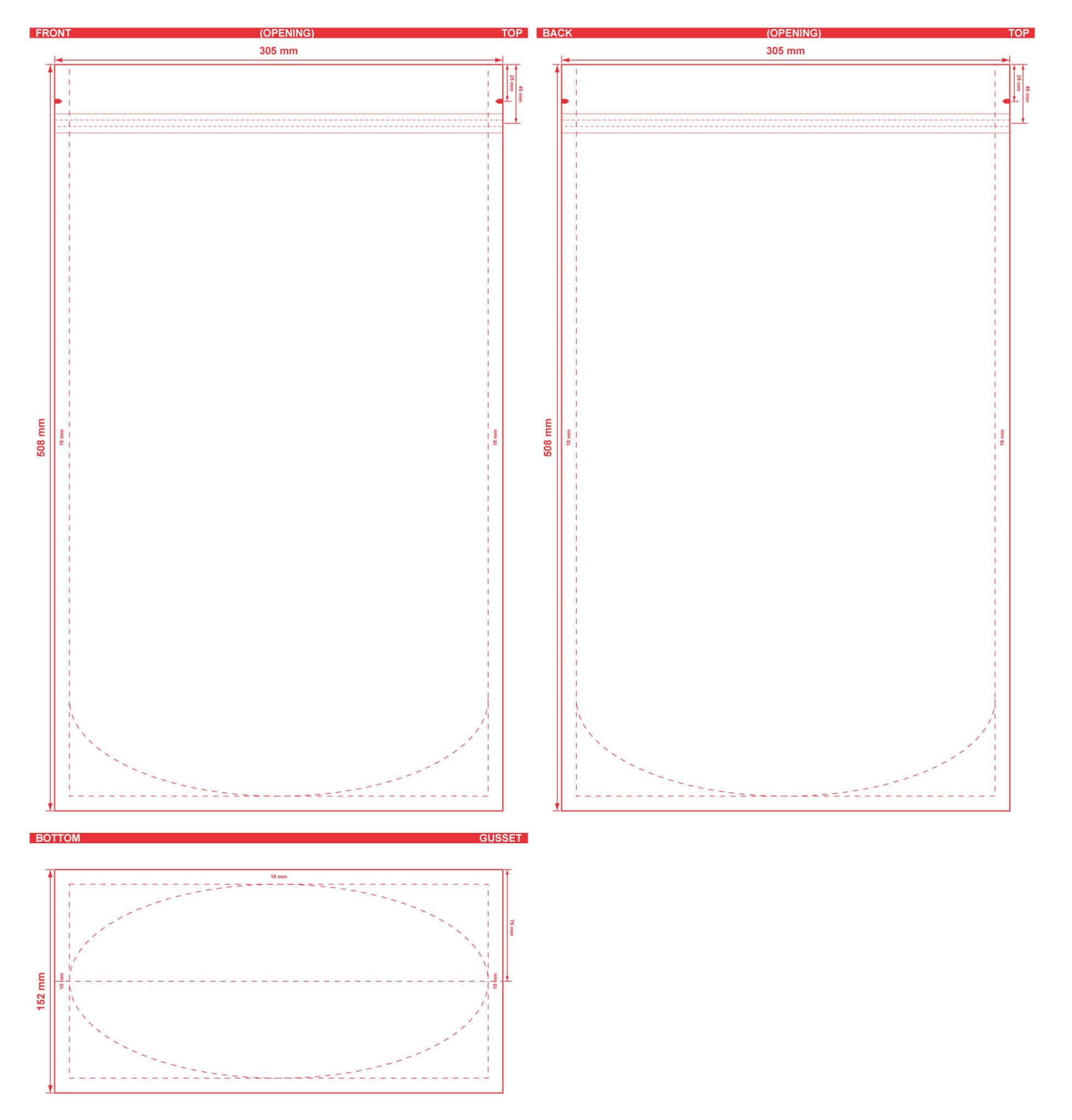Custom Printed Stand Up Pouch 12x20x6 Dieline - CarePac