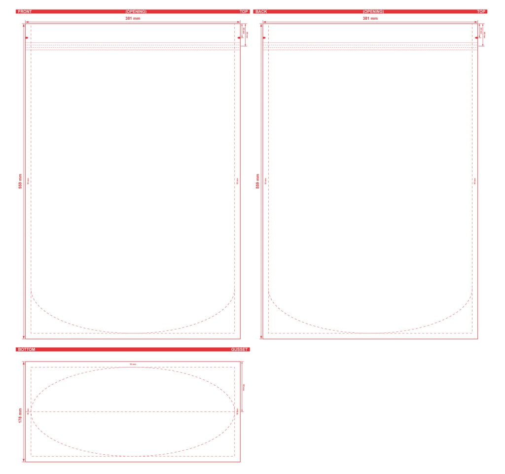 Custom Printed Stand Up Pouch 15x22x7 Dieline - CarePac