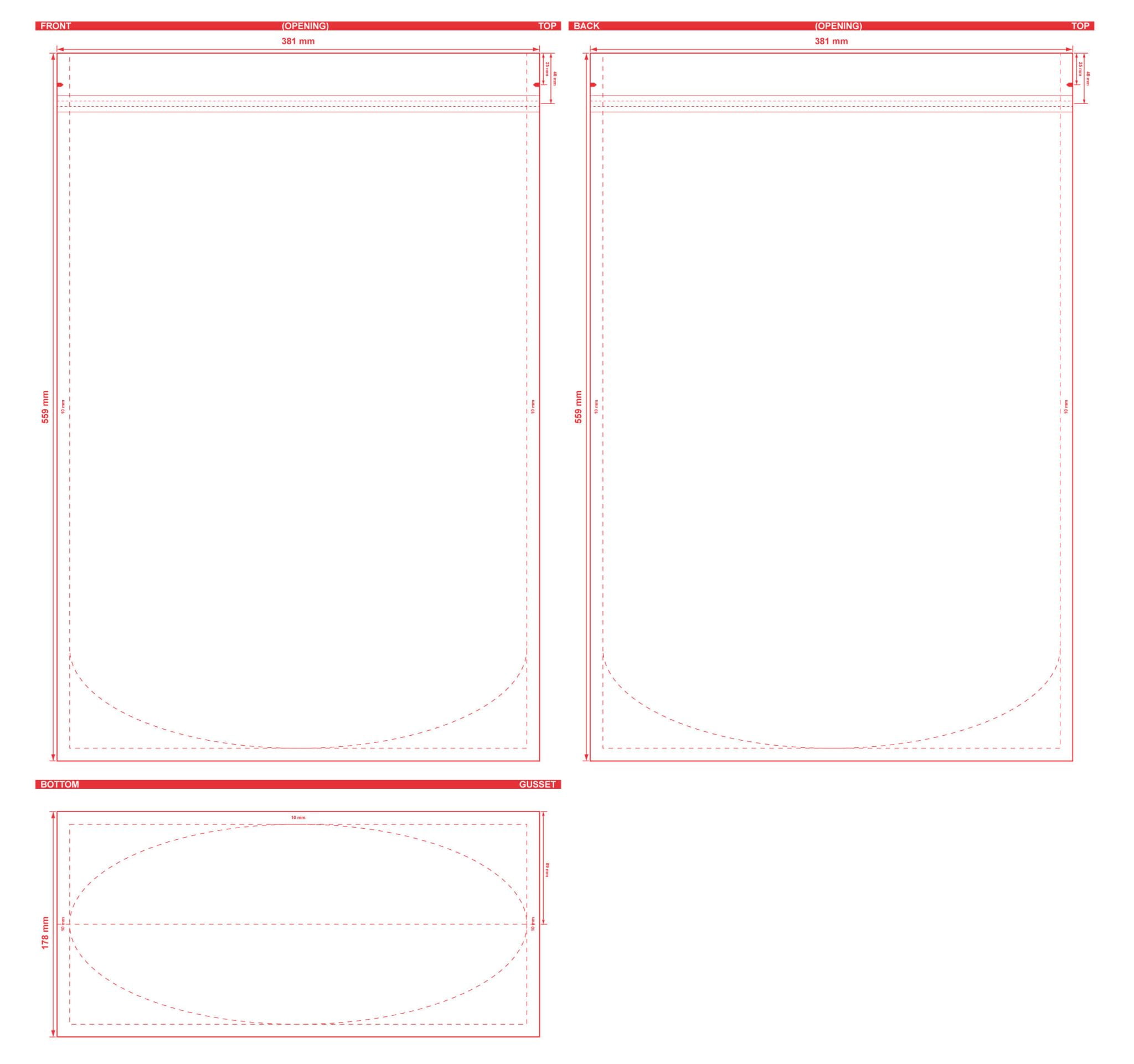 Custom Printed Stand Up Pouch 15x22x7 Dieline - CarePac