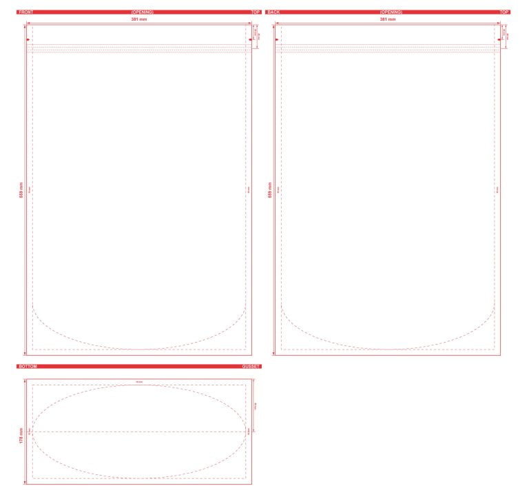 Custom Printed Stand Up Pouch 15x22x7 Dieline - CarePac