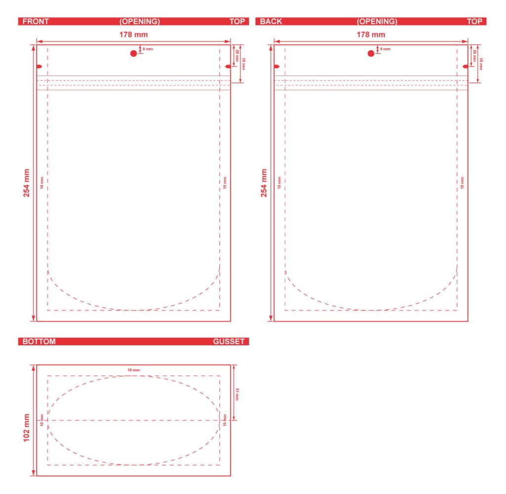 Custom Printed Stand Up Pouch 7x10x4 Dieline - CarePac