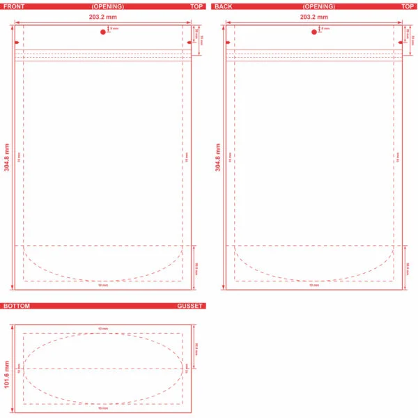 Custom Printed Stand Up Pouch 8x12x4 Dieline - CarePac