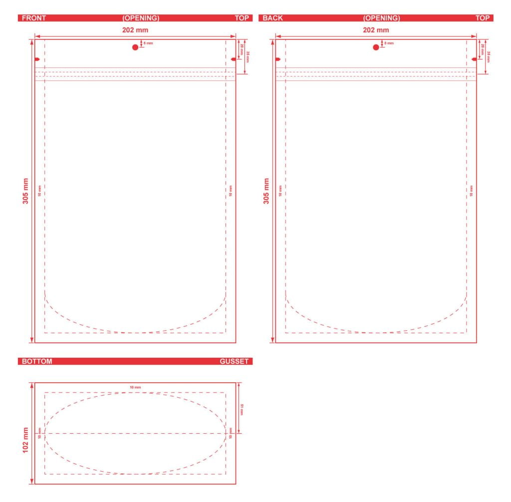 Custom Printed Stand Up Pouch 8x12x4 Dieline - CarePac