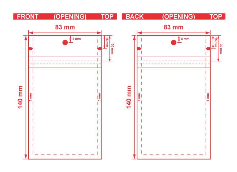 Custom Printed Flat Pouch 3.25×5.5 Dieline - CarePac