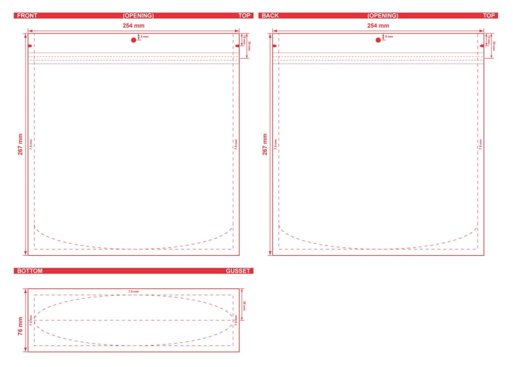 Custom Printed Stand Up Pouch 10x10.5x3 Dieline - CarePac